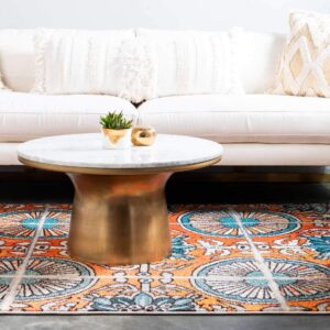 Unique Loom Estrella Collection Floral, Geometric, Vibrant, Modern, Abstract Area Rug (5' 0 x 8' 0 Rectangular, Orange/Blue)