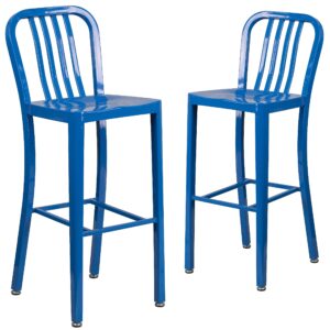 flash furniture gael commercial grade 2 pack 30" high blue metal indoor-outdoor barstool with vertical slat back