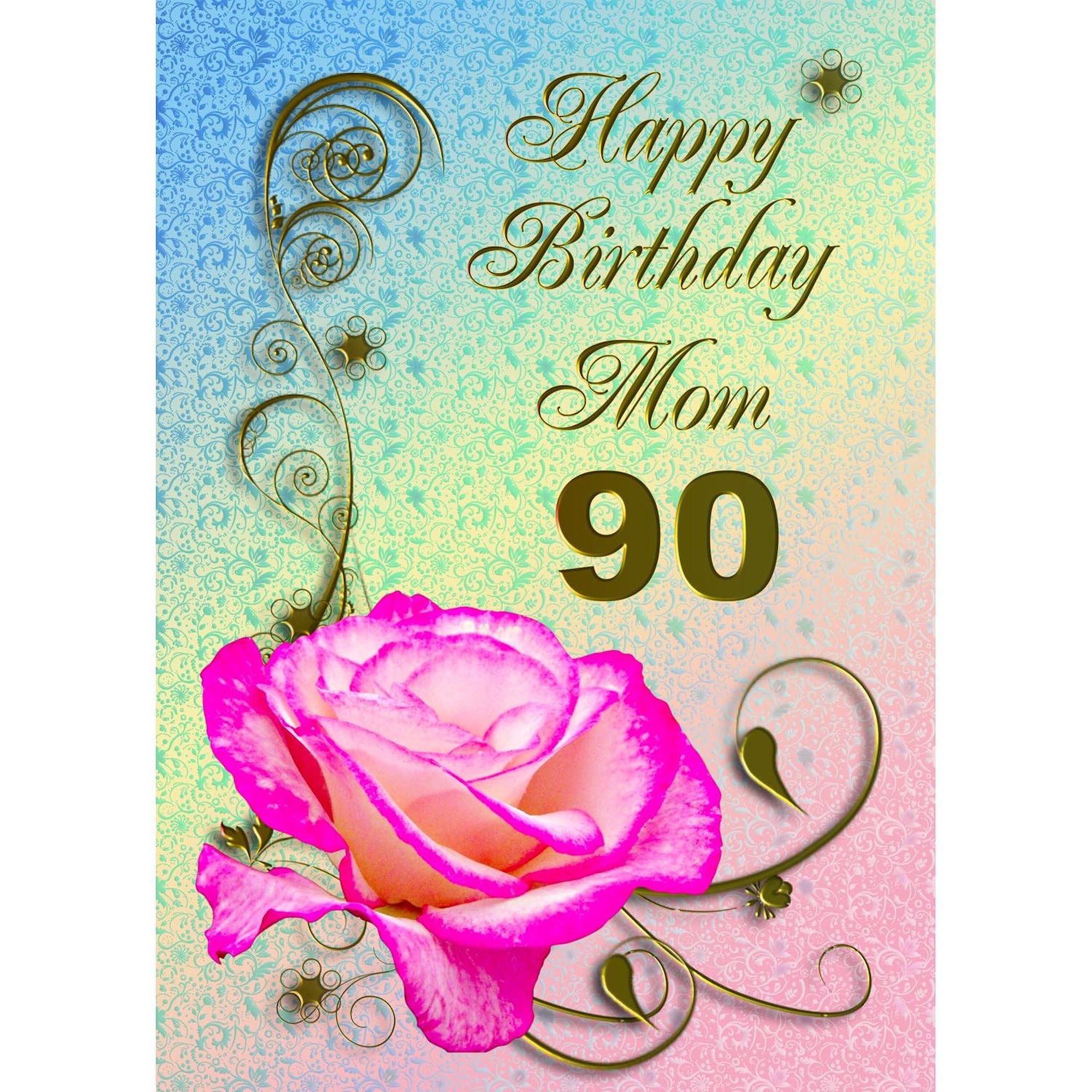 CafePress 90Th Birthday Card For Mom, Elegant Rose Greeting Folded Greeting Card Glossy