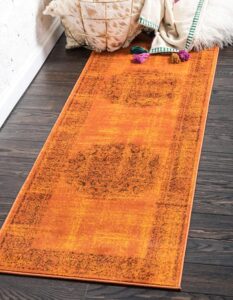 unique loom imperial collection, medallion, border, distressed, vintage, bright colors area rug, 2 x 6 ft, terracotta/brown