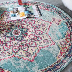 Unique Loom Medici Collection Floral Medallion Traditional Vintage Light Blue Round Rug (8' 0 x 8' 0)