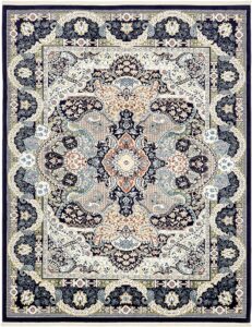 unique loom narenj collection classic traditional medallion textured design area rug, 8 x 10 ft, navy blue/blue