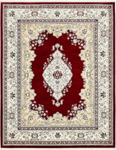 unique loom narenj collection classic traditional medallion textured design area rug, 8' x 10' rectangle, burgundy/blue