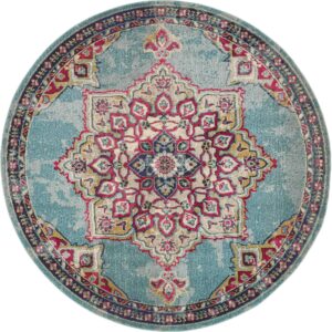 Unique Loom Medici Collection Floral Medallion Traditional Vintage Light Blue Round Rug (8' 0 x 8' 0)