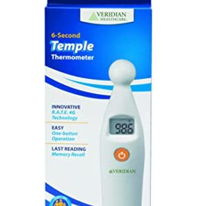 Veridian Healthcare Temple Thermometer | Infrared Measurements | Fast 6-Second Readout | Fever Alert | Backlit Display | Programmable Timer | 1-Year Warranty