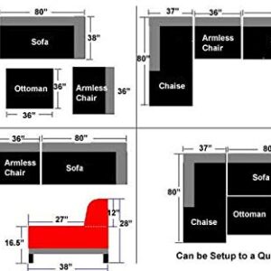 Stendmar 4pc 117" to 153" Modern Dark Gray Microfiber Sectional Couch Sofa S1107RDG