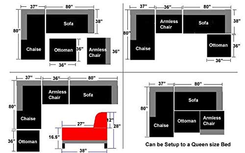 Stendmar 4pc 117" to 153" Modern Dark Gray Microfiber Sectional Couch Sofa S1107RDG