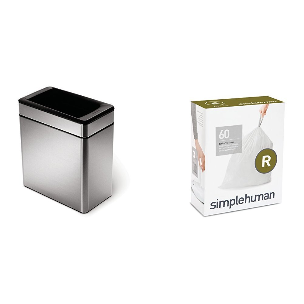 simplehuman 10 litre profile open can brushed stainless steel + code R 60 pack liners