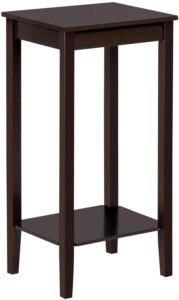 topeakmart 2-tier tall end table with storage shelf and solid wood legs, sofa side table telephone table for living room/couch/hallway/small spaces, d12xw15xh29 inches, dark coffee