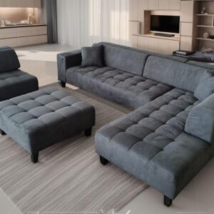 Stendmar 4pc 117" to 153" Modern Dark Gray Microfiber Sectional Couch Sofa S1107RDG