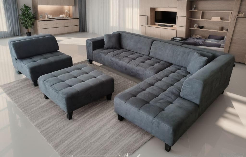 Stendmar 4pc 117" to 153" Modern Dark Gray Microfiber Sectional Couch Sofa S1107RDG