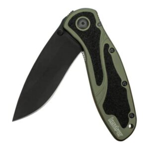 blur assisted opening folding knife, 3.4" blade, olive handle/black blade