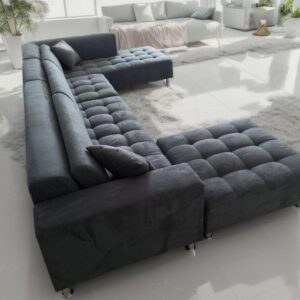 Stendmar 4pc 117" to 153" Modern Dark Gray Microfiber Sectional Couch Sofa S1107RDG