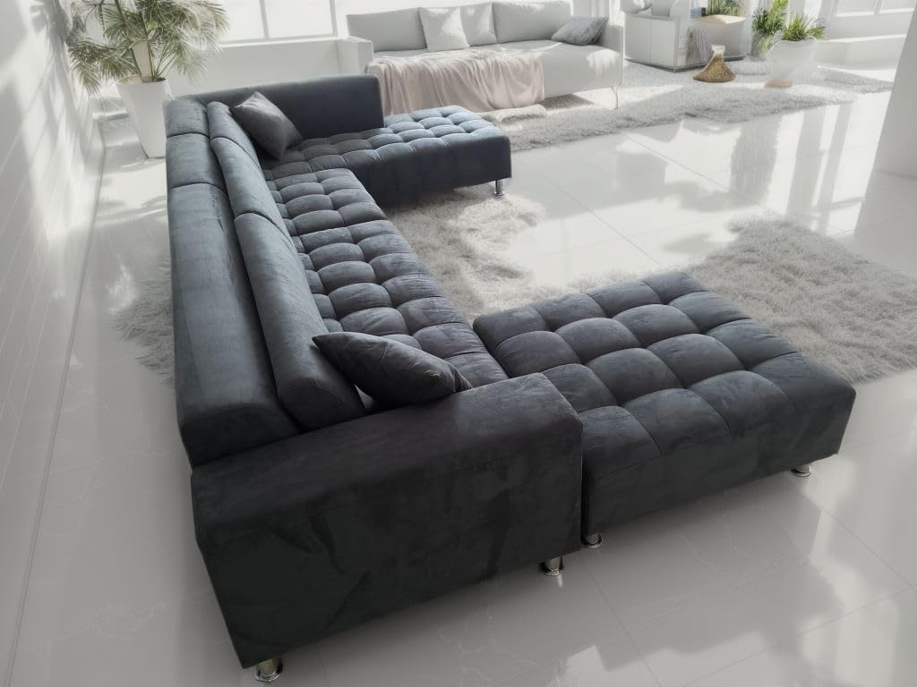 Stendmar 4pc 117" to 153" Modern Dark Gray Microfiber Sectional Couch Sofa S1107RDG