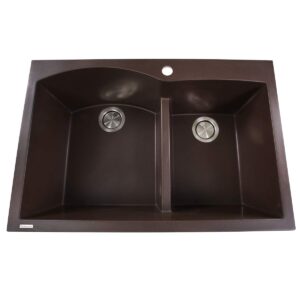 plymouth 33" x 22" double bowl dual mount granite composite kitchen sink finish: brown