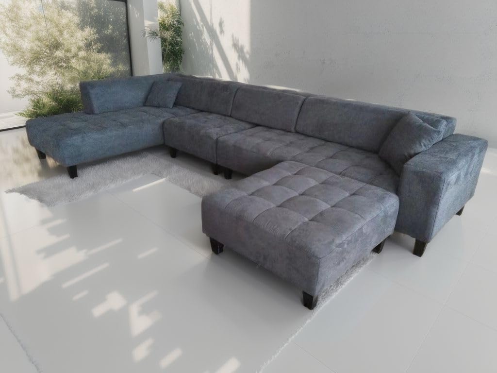 Stendmar 4pc 117" to 153" Modern Dark Gray Microfiber Sectional Couch Sofa S1107RDG