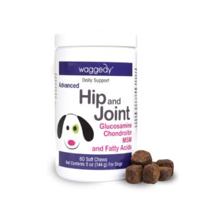 waggedy advanced hip and joint supplement dogs with glucosamine, chondroitin, msm & fatty acids — daily support dog health supplements to slow degenerative process inside joints (60 dog chews)