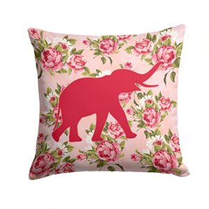 caroline's treasures bb1011-rs-pk-pw1414 elephant shabby chic pink roses fabric decorative pillow, pink machine washable, indoor outdoor decorative pillow for couch, bed or patio, 14hx14w