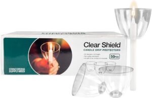 concordia supply candles w/candle drip protectors - 5.75" x 1/2" candles w/clear plastic shield for wind & drip protection, ideal for candle light, memorial, & congregational services (set of 100)