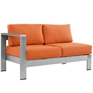 modway shore aluminum outdoor patio left arm loveseat in silver orange