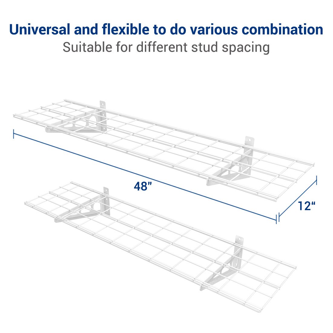 FLEXIMOUNTS 1' x 4' White 2-Pack 1x4ft 12-inch-by-48-inch Wall Shelf Garage Storage Rack, 12" x 48"