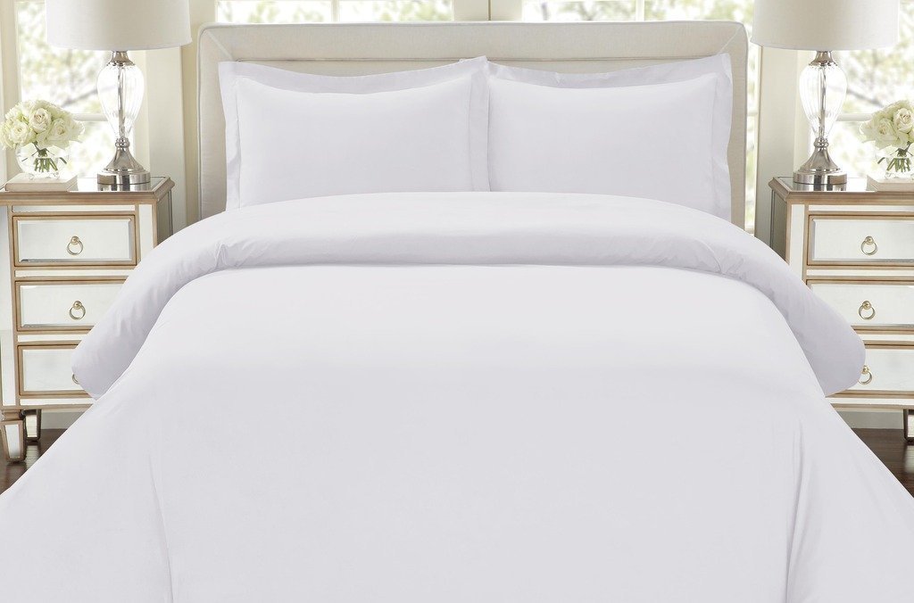 LinenHouse Hotel Collection Bedding's 550-Thread-Count 100% Egyptian Cotton Twin Extra-Long Damask Solid 3 Piece (Duvet Cover with Zipper Closer + 2pc Pillow Shams), White