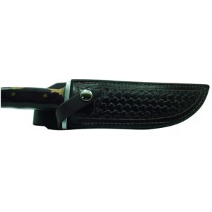 buck 124 leather knife sheath vertical, right hand carry black. handtooled in round basket weave pattern. sheath only.