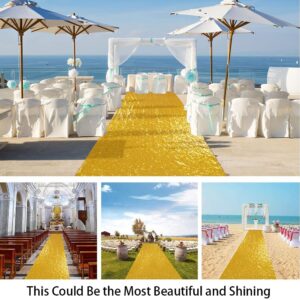 ShinyBeauty Wedding Aisle Runner Gold 4FTx35FT Sequin Aisle Runner for Wedding Ceremony Shiny Gold Aisle Runner for Weddings Bridal Aisle Runner Outdoor Wedding Walkway Decoration Floor Runner