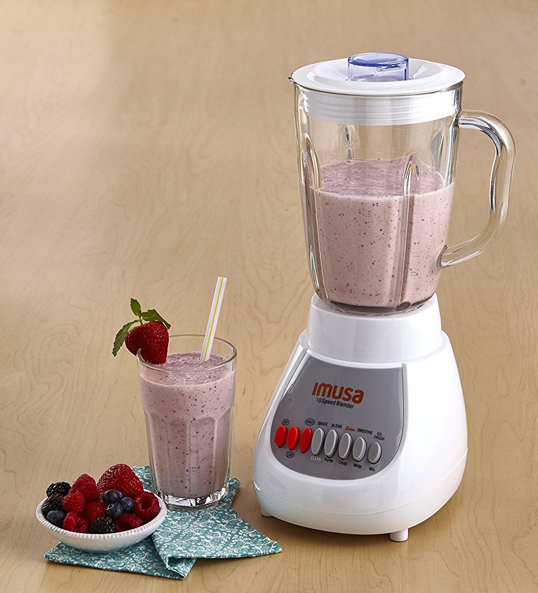 IMUSA USA GAU-80313W 10-Speed Countertop Blender with 42 oz Glass Jar, White