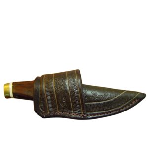 new buck vanguard cross draw knife sheath. made of 10 oz water buffalo leather and has a rope pattern tooling with random patterning in the center of the sheath. sheath only!