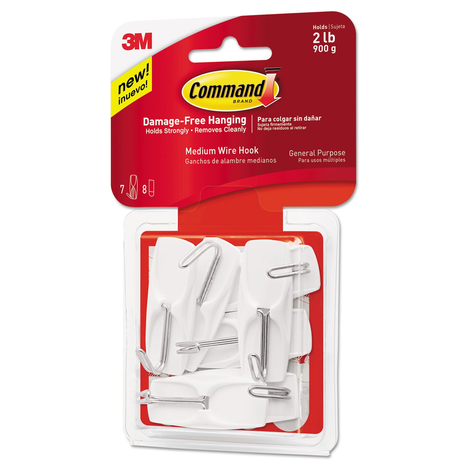 Command 17065VPES General Purpose Hooks Medium 2 lb Capacity White 7 Hooks & 8 Strips/Pack