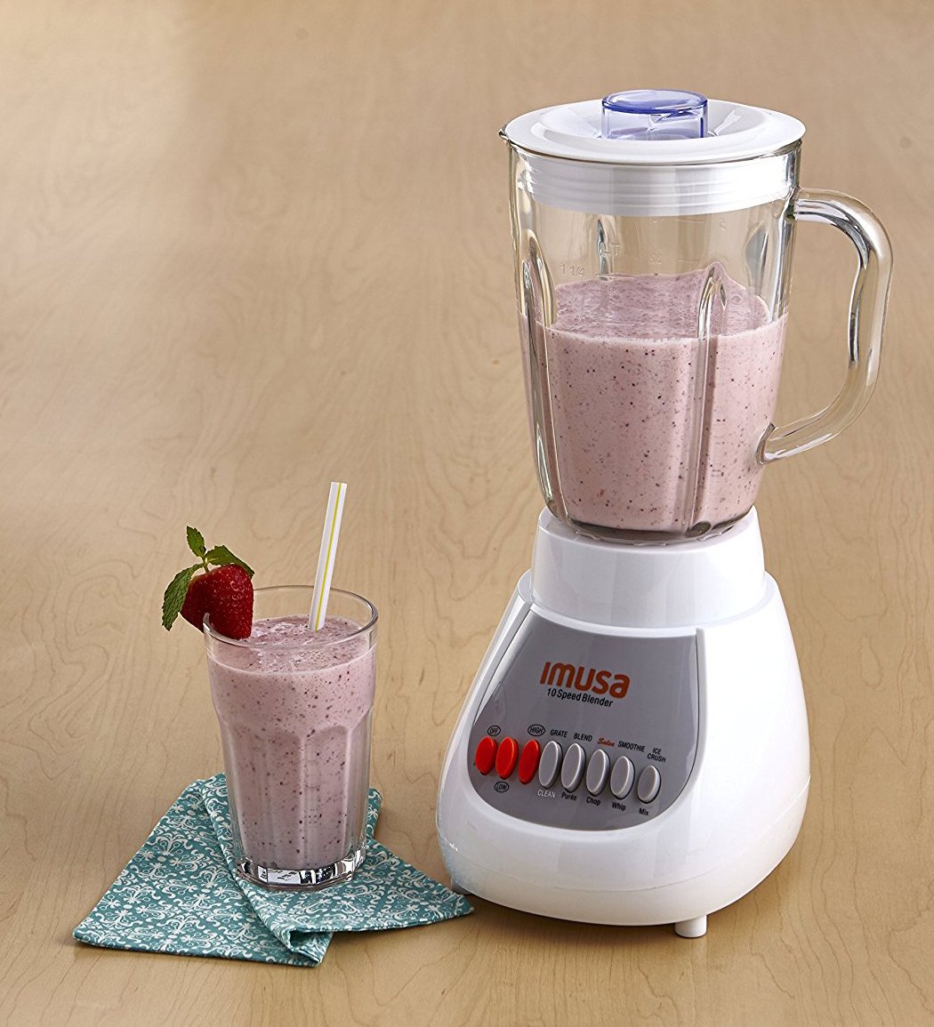 IMUSA USA GAU-80313W 10-Speed Countertop Blender with 42 oz Glass Jar, White