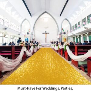 ShinyBeauty Wedding Aisle Runner Gold 4FTx35FT Sequin Aisle Runner for Wedding Ceremony Shiny Gold Aisle Runner for Weddings Bridal Aisle Runner Outdoor Wedding Walkway Decoration Floor Runner