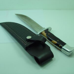 Buck 124 Leather Knife Sheath Vertical, Right hand carry BLACK. Handtooled in Round Basket Weave pattern. Sheath only.