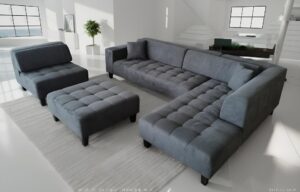 stendmar 4pc 117" to 153" modern dark gray microfiber sectional couch sofa s1107rdg