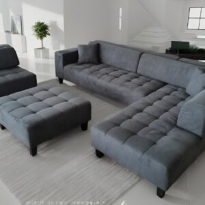 Stendmar 4pc 117" to 153" Modern Dark Gray Microfiber Sectional Couch Sofa S1107RDG