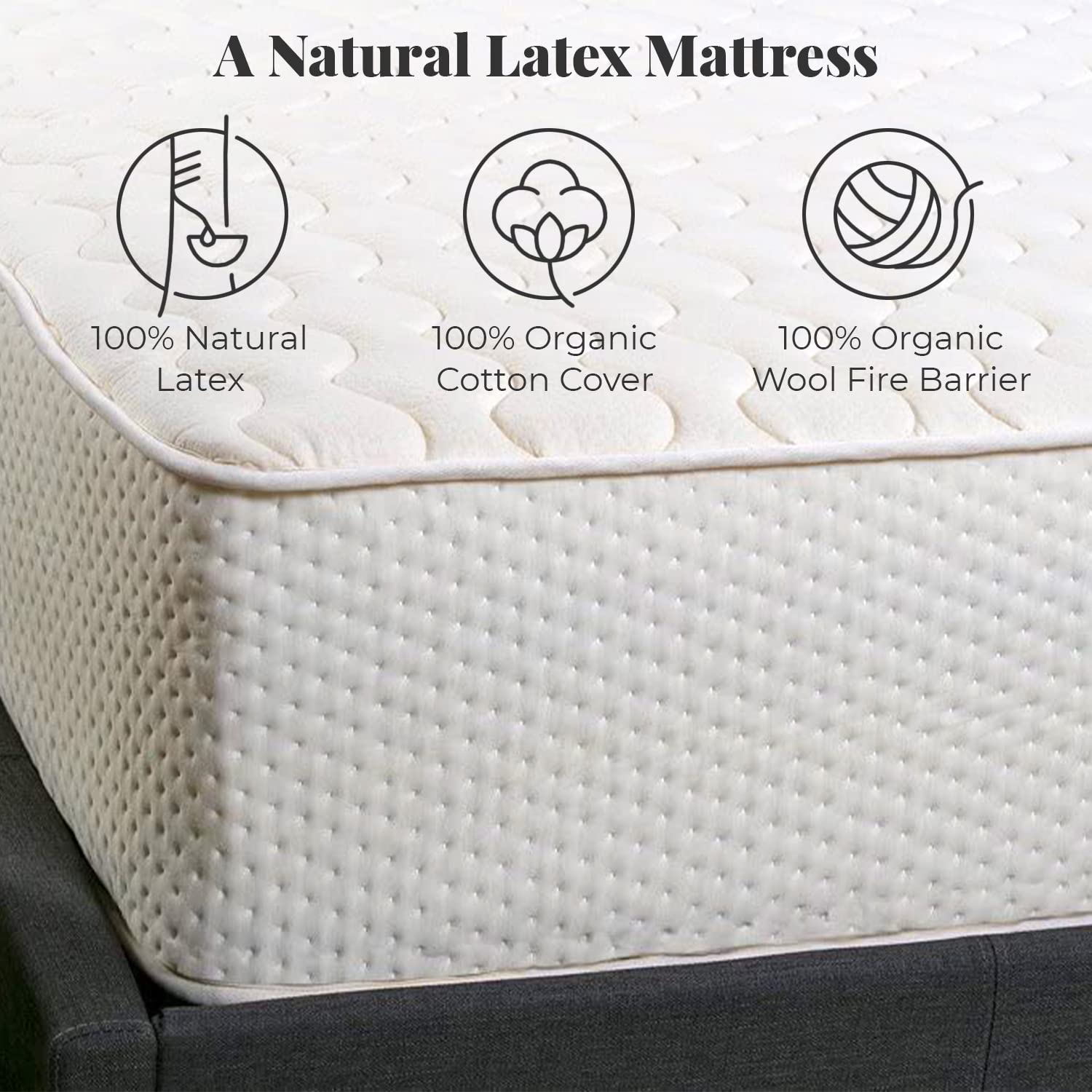 Latex for Less 2-Sided Natural Latex Mattress 9" | Natural Latex, Organic Cotton and Pure, Natural Wool | Handcrafted in The USA | GOTS Certified Organic Cotton | Natural Wool | Queen