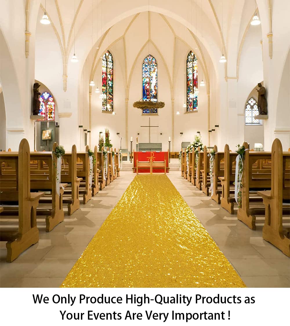 ShinyBeauty Wedding Aisle Runner Gold 4FTx35FT Sequin Aisle Runner for Wedding Ceremony Shiny Gold Aisle Runner for Weddings Bridal Aisle Runner Outdoor Wedding Walkway Decoration Floor Runner