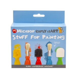 micador early start stuff for painting, 5-piece set - 3 sponge + 2 durable bristle brushes - easy grip - rounded handles - ages 3+