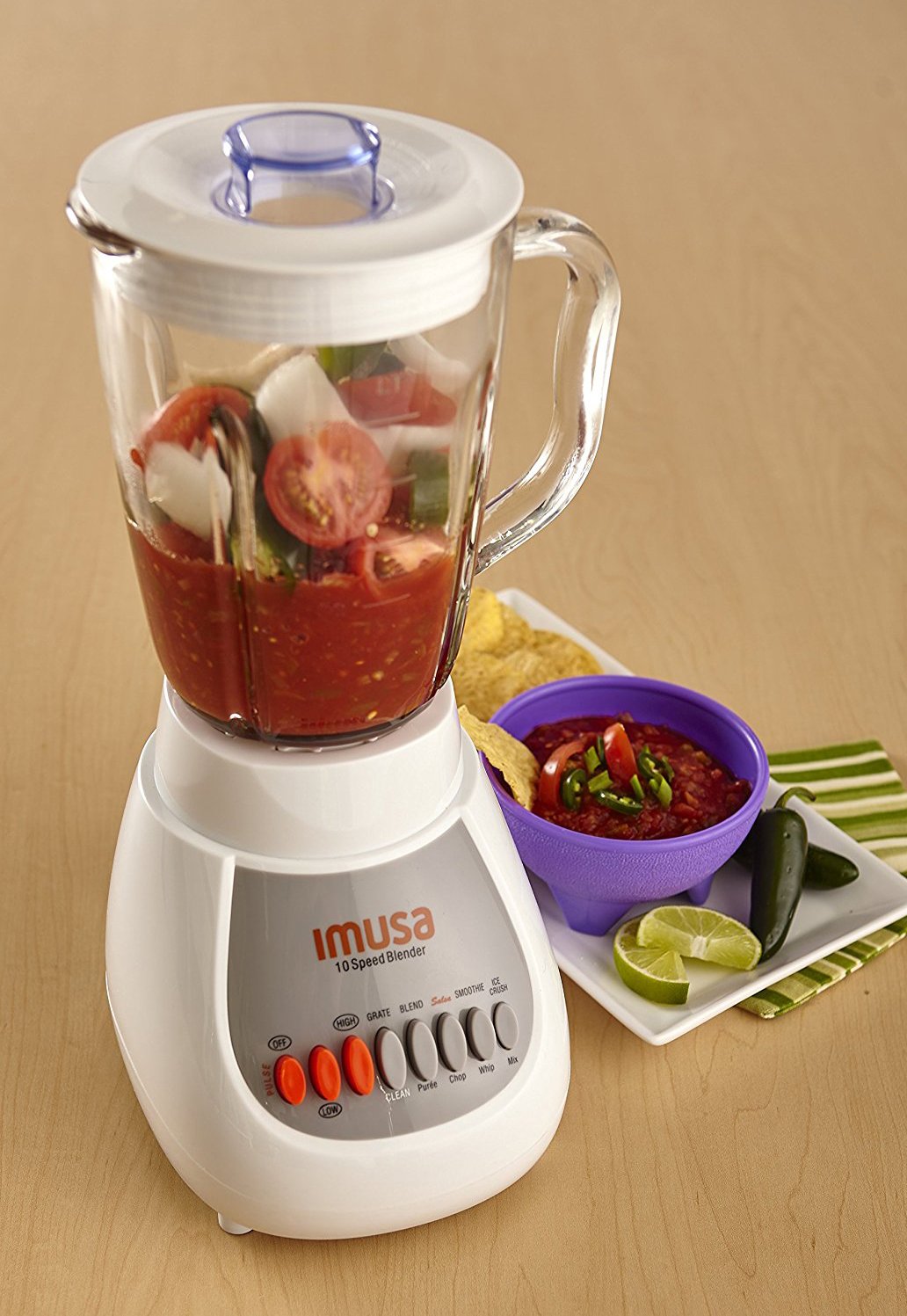 IMUSA USA GAU-80313W 10-Speed Countertop Blender with 42 oz Glass Jar, White