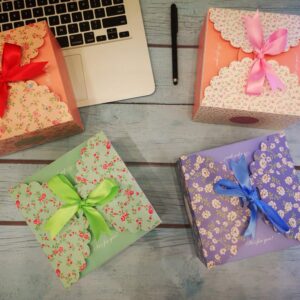 Chilly Gift Boxes, Set of 12 Decorative Treats Boxes, Cake, Cookies, Goodies, Candy and Handmade Bath Bombs Shower Soaps Gift Boxes for Christmas, Birthdays, Holidays, Weddings (Flower Patterned)