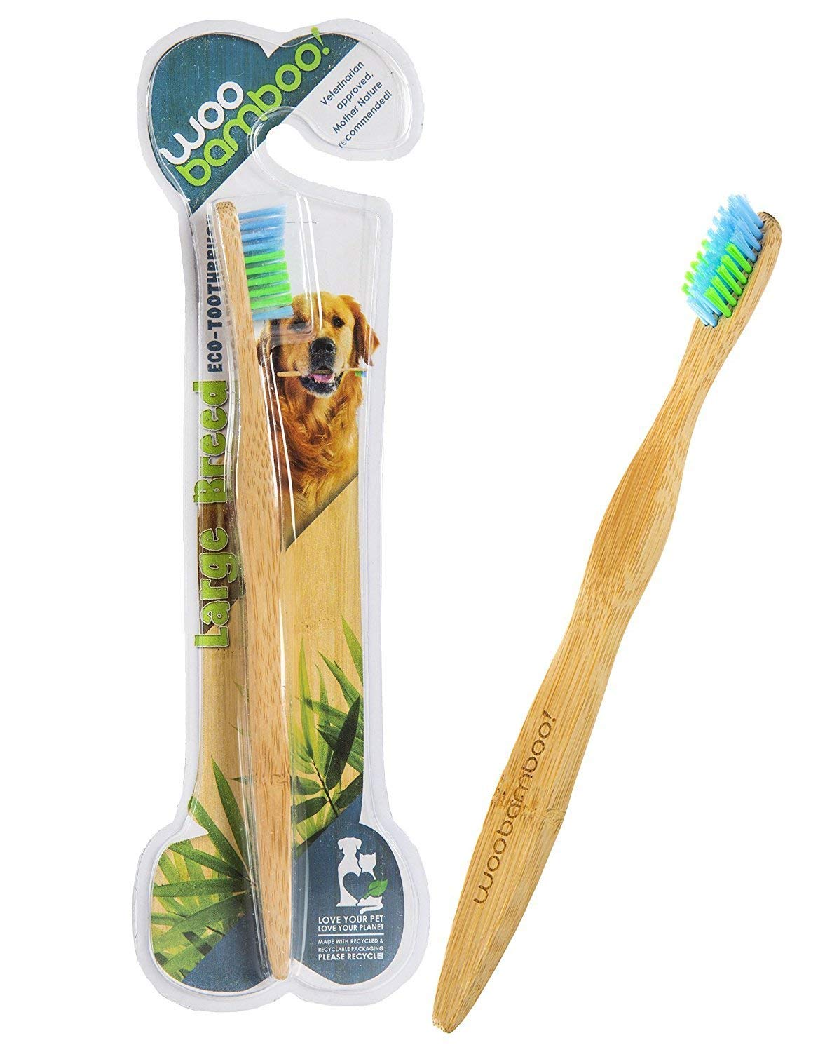 WOOBAMBOO Soft Dog Toothbrush, Large, Blue/Green, 5 Pound