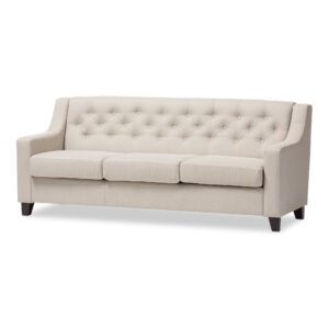 baxton studio gervaise modern and contemporary fabric upholstered button-tufted living room 3-seater sofa, light beige