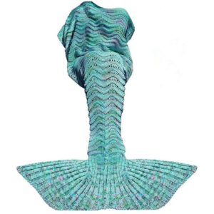 mermaid tail blanket, 74''x 35'' crochet wearable blankets super soft mermaid throw blankets mermaid sleeping bag mermaid costume for cosplay funny halloween blanket christmas blankets for kids/adult