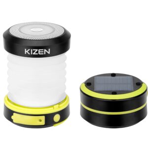 kizen solar camping lantern - led lanterns for power outages, camping lights, emergency flashlight - collapsible lamp, rechargeable w/ solar or plug