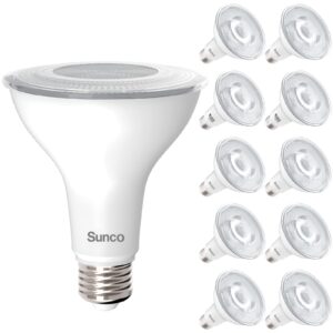 sunco 10 par30 led bulbs, flood light residential outdoor indoor cri90 75w equivalent 11w, dimmable, 2700k soft white, 850 lumens, e26 base, exterior wet-rated bright, ip65 waterproof ul