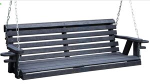 amish heavy duty 800 lb roll back 5ft porch swing with cupholders - made in usa (black)