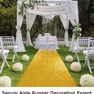 ShinyBeauty Wedding Aisle Runner Gold 4FTx35FT Sequin Aisle Runner for Wedding Ceremony Shiny Gold Aisle Runner for Weddings Bridal Aisle Runner Outdoor Wedding Walkway Decoration Floor Runner