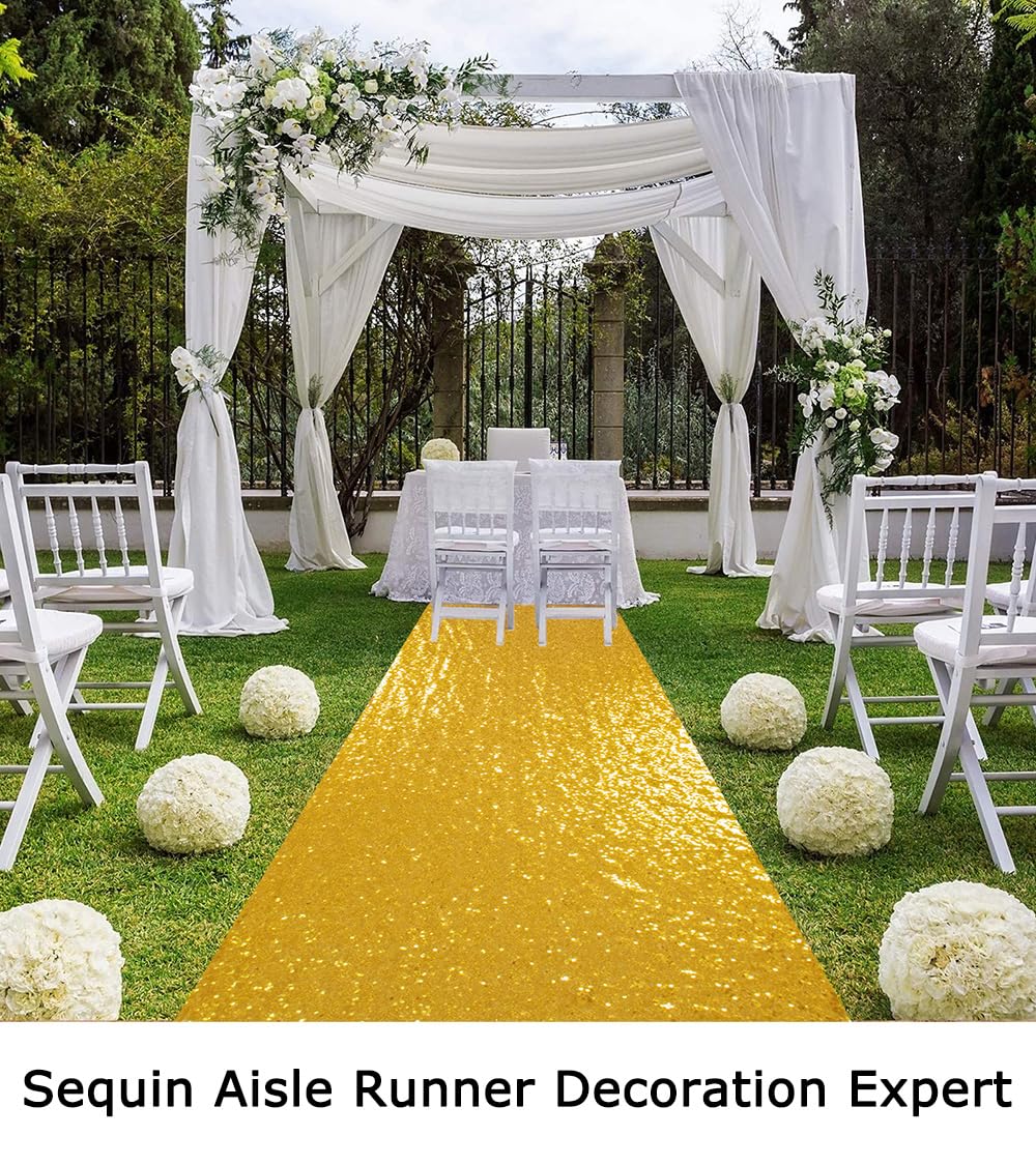 ShinyBeauty Wedding Aisle Runner Gold 4FTx35FT Sequin Aisle Runner for Wedding Ceremony Shiny Gold Aisle Runner for Weddings Bridal Aisle Runner Outdoor Wedding Walkway Decoration Floor Runner