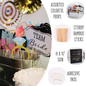 Wedding Photo Booth Props with 8 x 10-Inch Sign, 45 Adhesive Pads, 35 Wooden Sticks - Signs for Wedding Backdrop and Selfie Station